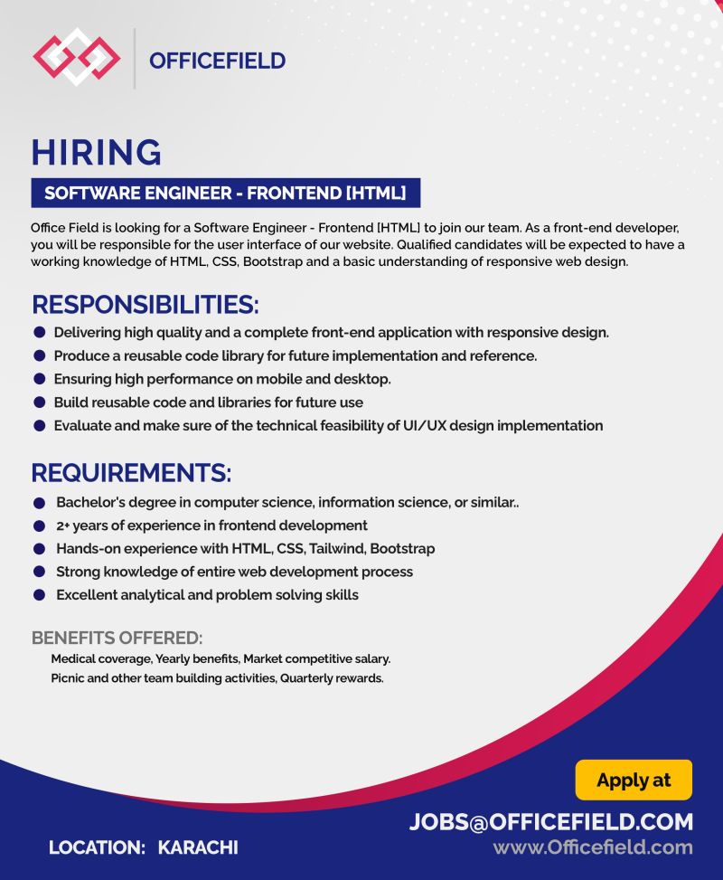Office Field on LinkedIn: #frontend #engineers #html #css #karachijobs Office Field on LinkedIn: #frontend #engineers #html #css #karachijobs
