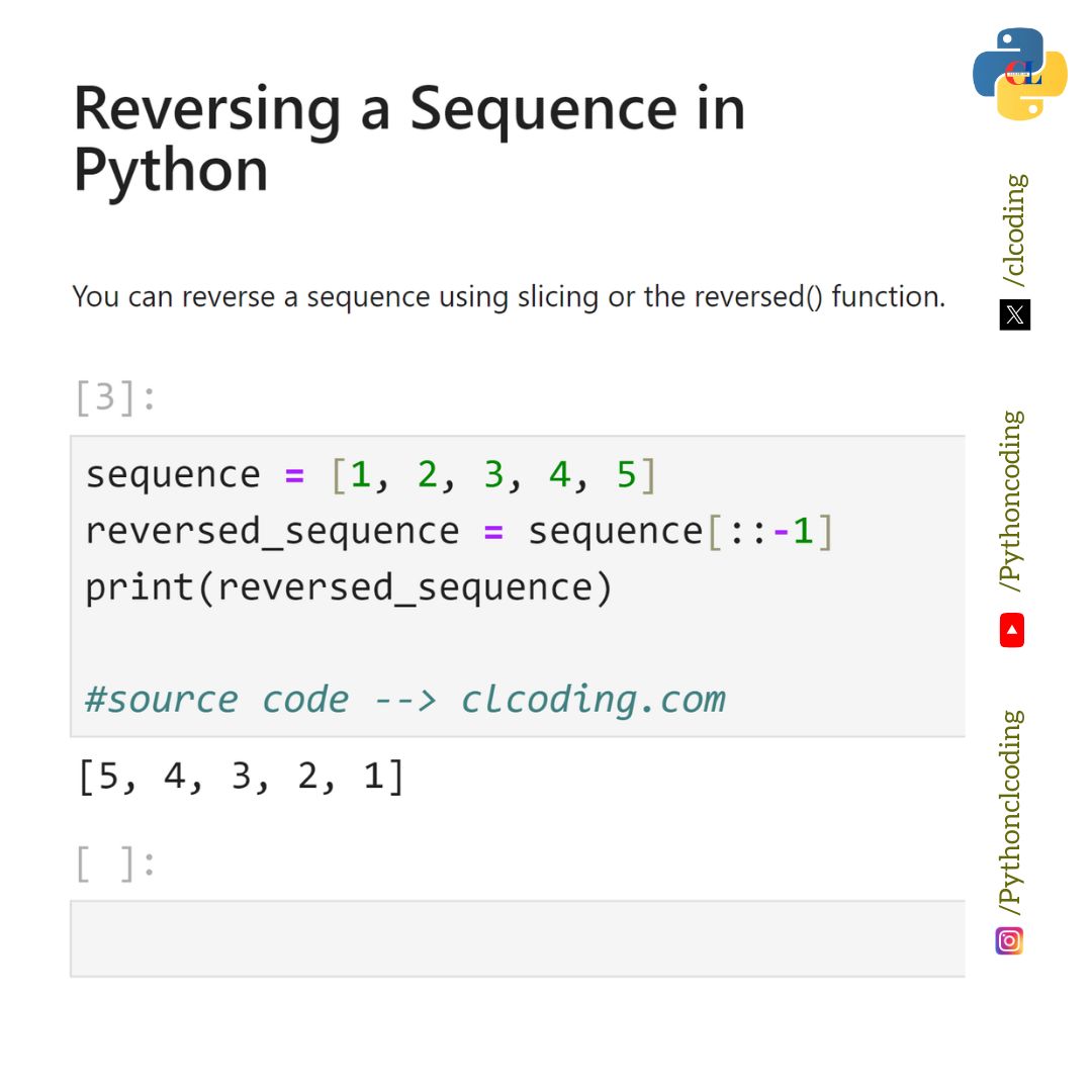 Reversing a Sequence in Python | Python Coding Reversing a Sequence in Python | Python Coding