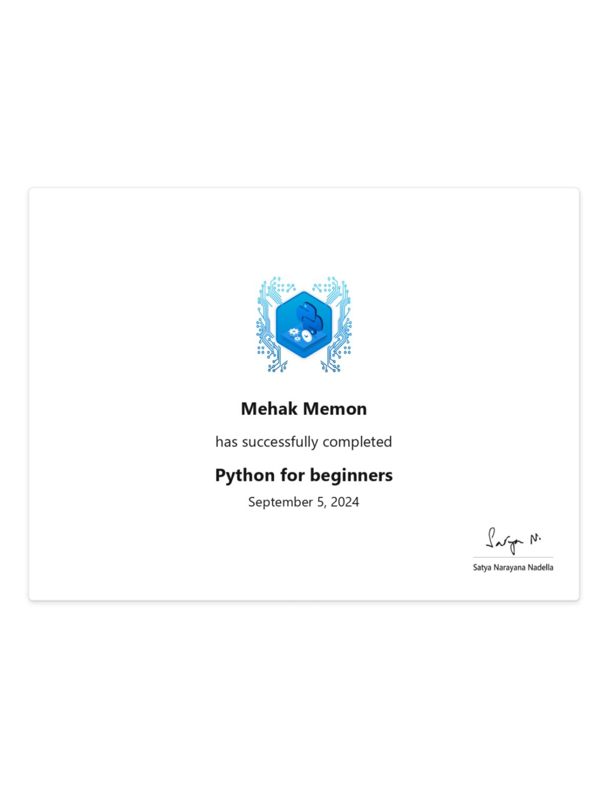 Mehak Memon on LinkedIn: #python #programming #certificate #achievement ... Mehak Memon on LinkedIn: #python #programming #certificate #achievement ...