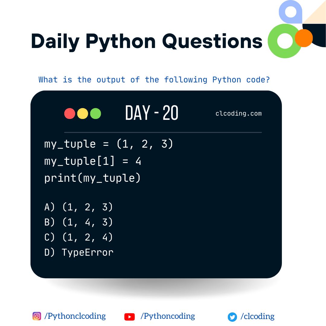 Python Coding on LinkedIn: Python Coding challenge - Day 20 What is the ... Python Coding on LinkedIn: Python Coding challenge - Day 20 What is the ...