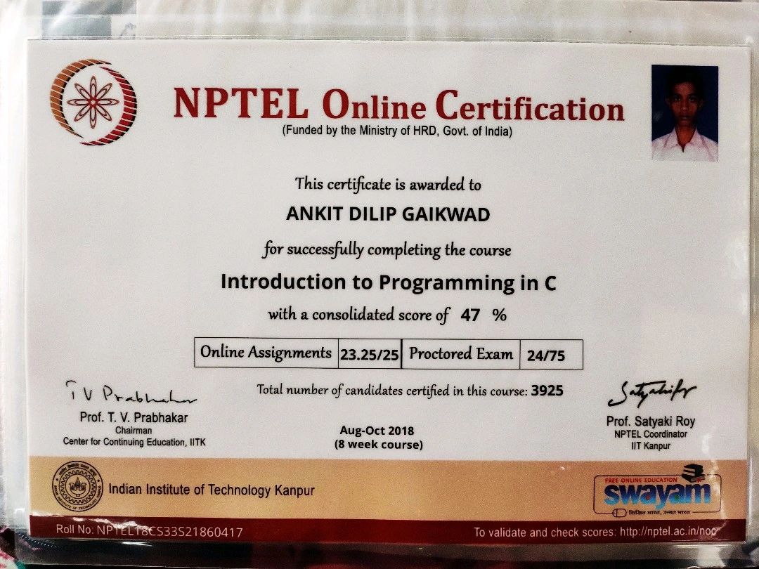 Ankit Gaikwad on LinkedIn: #cprogramming #nptel #certificate # ... Ankit Gaikwad on LinkedIn: #cprogramming #nptel #certificate # ...
