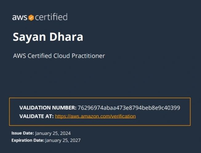 I am certified as an AWS Certified Cloud Practitioner! | Sayan Dhara ... I am certified as an AWS Certified Cloud Practitioner! | Sayan Dhara ...