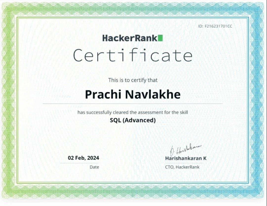 Prachi Navlakhe on LinkedIn: #hackerrank #sql #advancedsql # ... Prachi Navlakhe on LinkedIn: #hackerrank #sql #advancedsql # ...