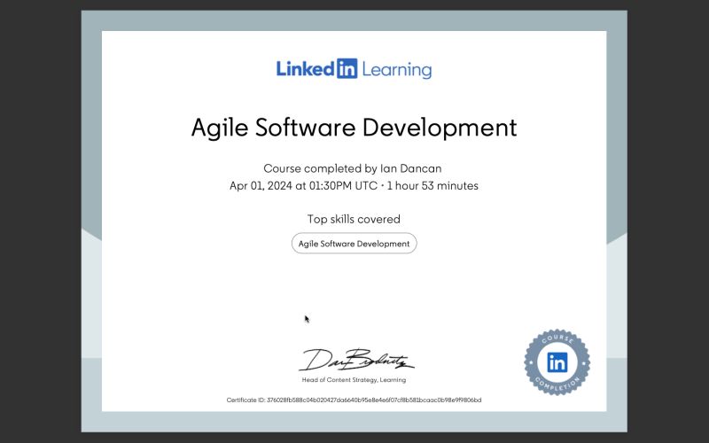 Completed agile methodologies course! | Ian Dancan posted on the topic ... Completed agile methodologies course! | Ian Dancan posted on the topic ...