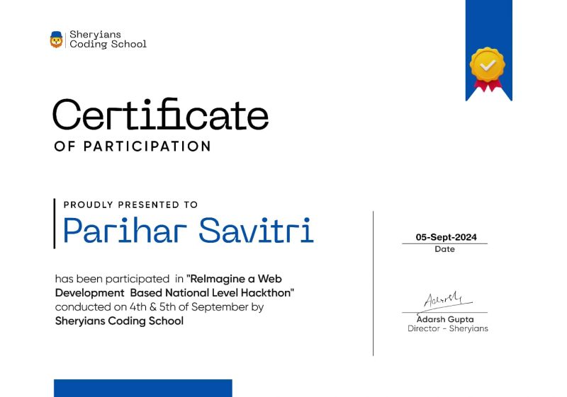 Savitri parihar on LinkedIn: #sheryians #certificate #achievement # ... Savitri parihar on LinkedIn: #sheryians #certificate #achievement # ...