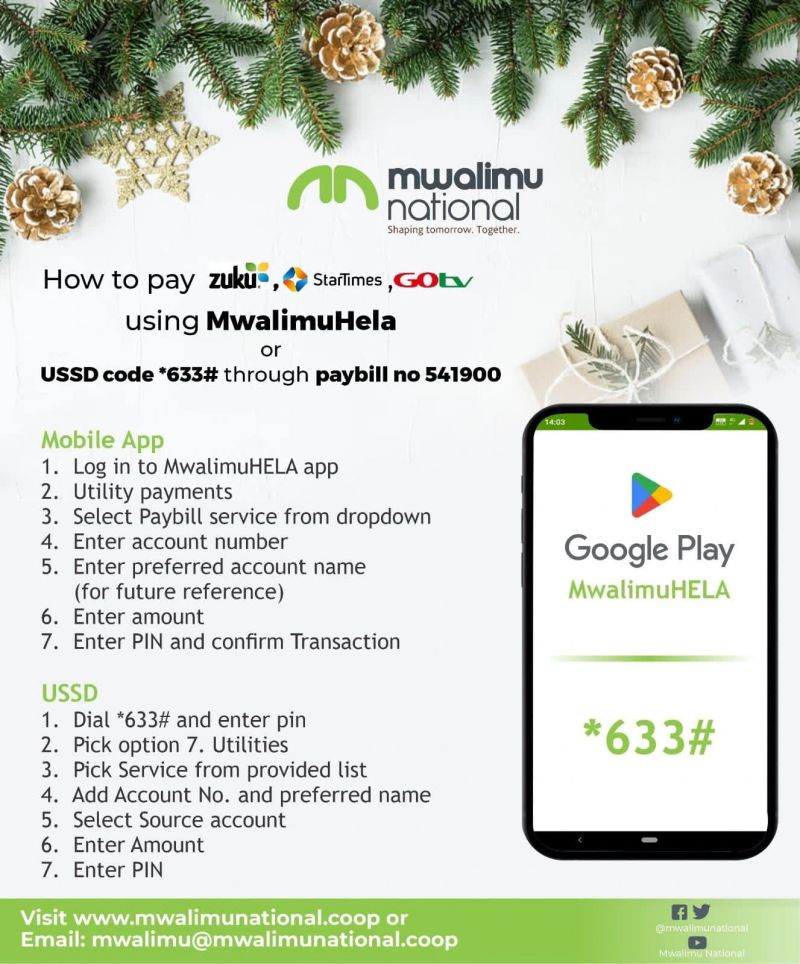 Usizimiwe TV hii Christmas season, pay using MwalimuHela or USSD code ... Usizimiwe TV hii Christmas season, pay using MwalimuHela or USSD code ...