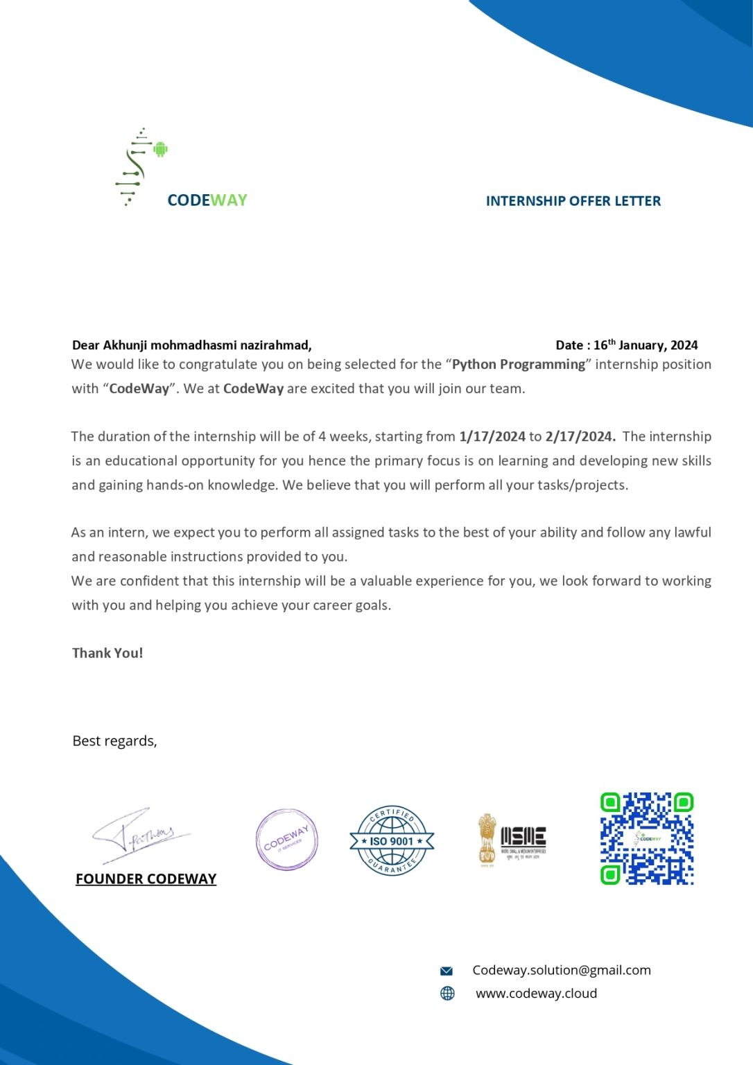 Akhunji Hasmi on LinkedIn: #codeway #internship #internshipjourney # ... Akhunji Hasmi on LinkedIn: #codeway #internship #internshipjourney # ...