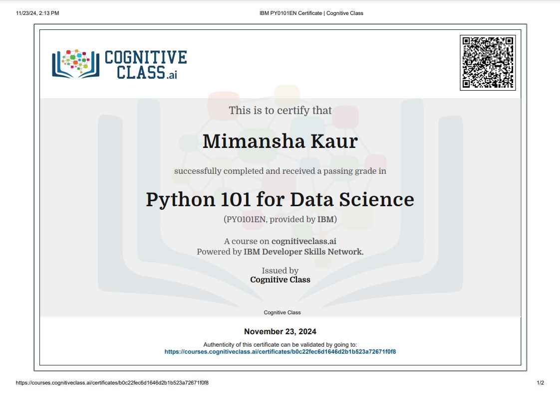 Mimansha Kaur on LinkedIn: #python #datascience #ibm #certification Mimansha Kaur on LinkedIn: #python #datascience #ibm #certification