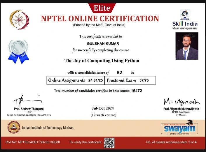 Gulshan Kumar on LinkedIn: Nptel ,The Joy of Computing Using Python ... Gulshan Kumar on LinkedIn: Nptel ,The Joy of Computing Using Python ...