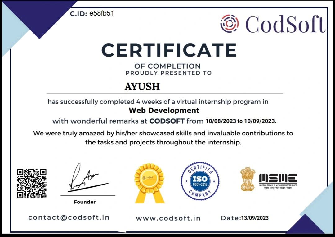 Ayush Chaudhary on LinkedIn: #codsoft #internship #webdevelopement # ... Ayush Chaudhary on LinkedIn: #codsoft #internship #webdevelopement # ...