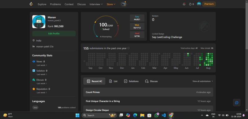 Solved 100+ LeetCode problems! | Manan Patel posted on the topic | LinkedIn Solved 100+ LeetCode problems! | Manan Patel posted on the topic | LinkedIn