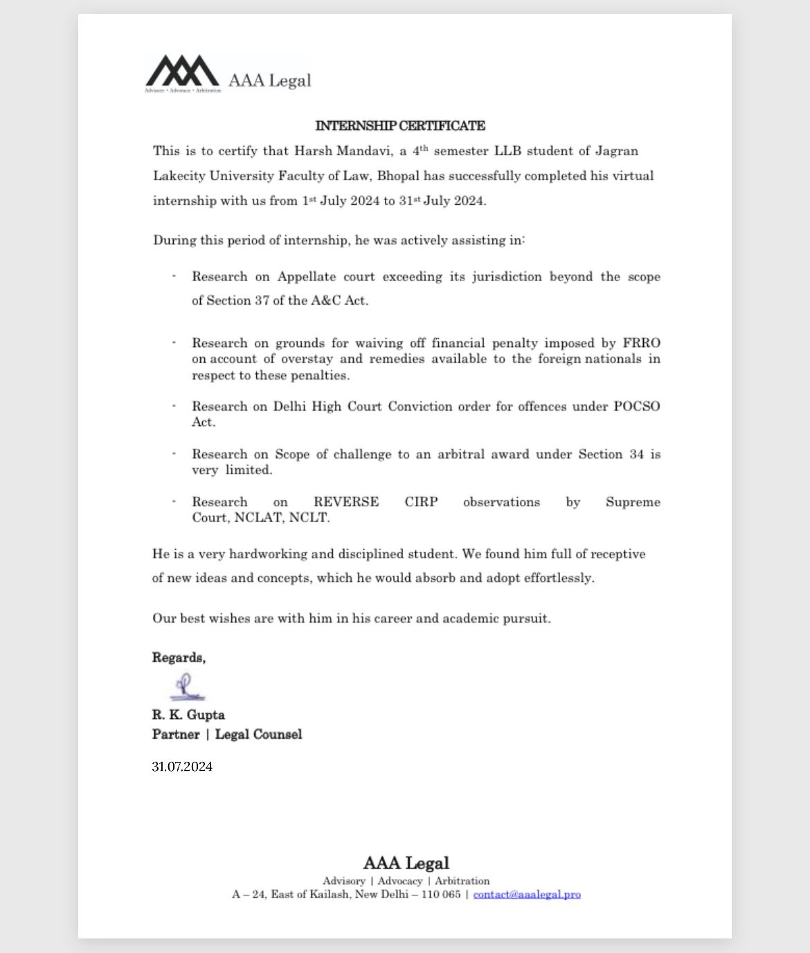 Harsh Mandavi on LinkedIn: Summer Internship Completion Certificate Harsh Mandavi on LinkedIn: Summer Internship Completion Certificate