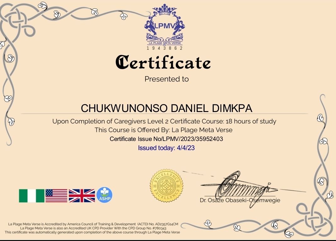 Chukwunonso Daniel Dimkpa on LinkedIn: #certifiedcaregiver #healthcare ... Chukwunonso Daniel Dimkpa on LinkedIn: #certifiedcaregiver #healthcare ...