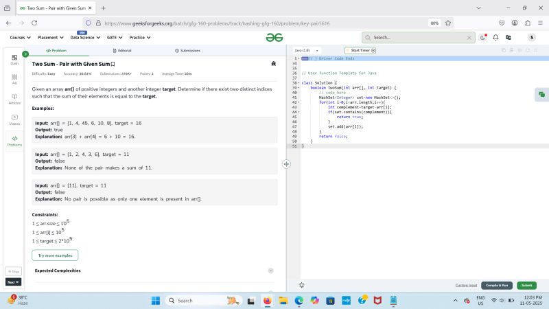 #gfg160 #gfg160 #dsa #java #twosum #pairsum #hashing #efficientcode ... #gfg160 #gfg160 #dsa #java #twosum #pairsum #hashing #efficientcode ...