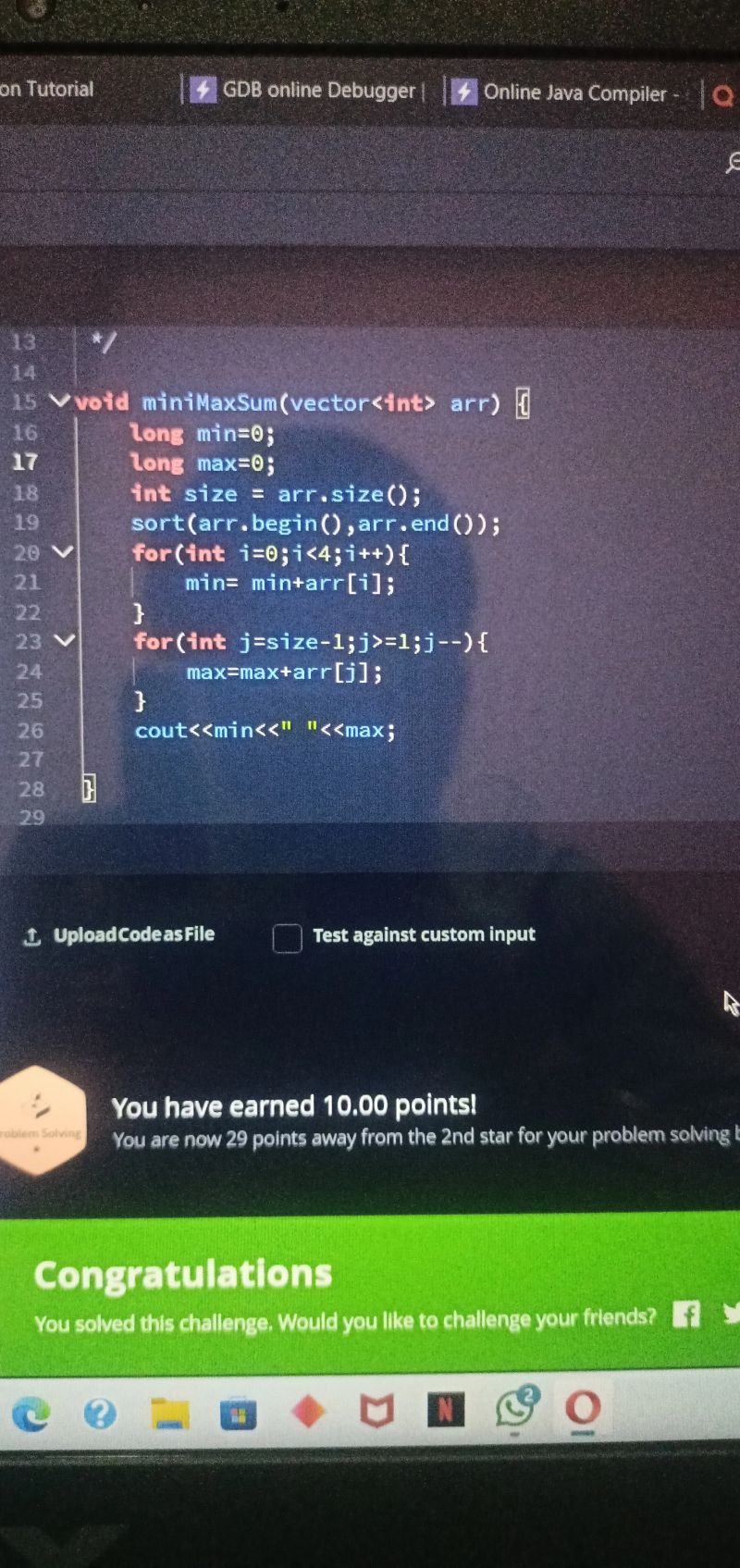 I Completed Minimaxsum task on Hackerrank by Implementing this logic ... I Completed Minimaxsum task on Hackerrank by Implementing this logic ...