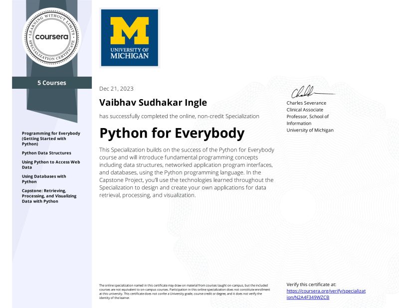 Vaibhav Ingle on LinkedIn: #pythonspecialization #coursera # ... Vaibhav Ingle on LinkedIn: #pythonspecialization #coursera # ...