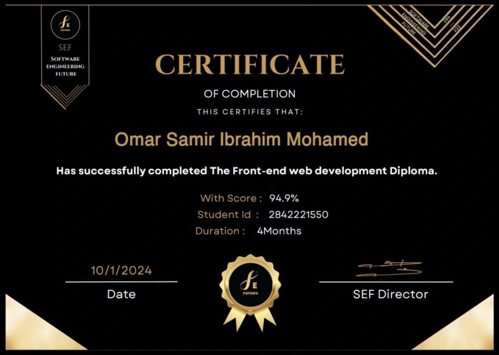 Completed a 4-month Front-end web development diploma | Omar Samir ... Completed a 4-month Front-end web development diploma | Omar Samir ...