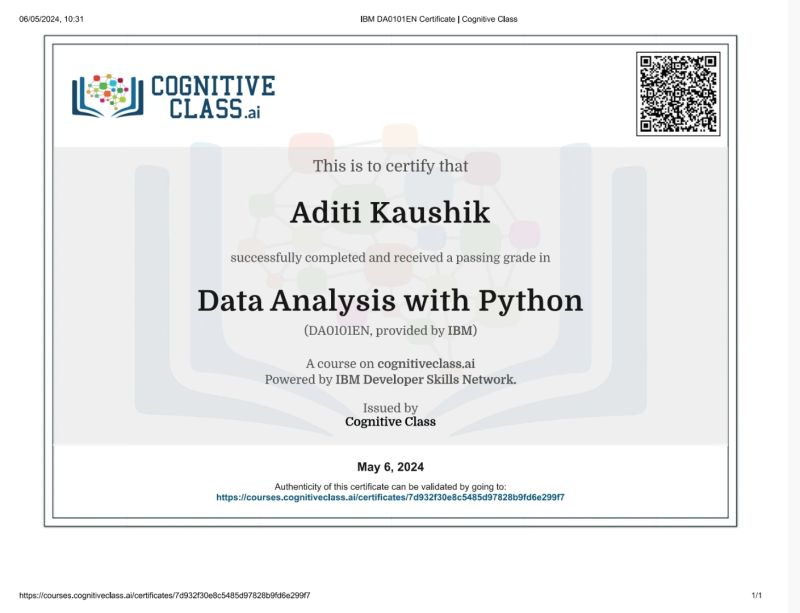 #dataanalysis #python #ibm #cognitiveclass | Aditi kaushik #dataanalysis #python #ibm #cognitiveclass | Aditi kaushik