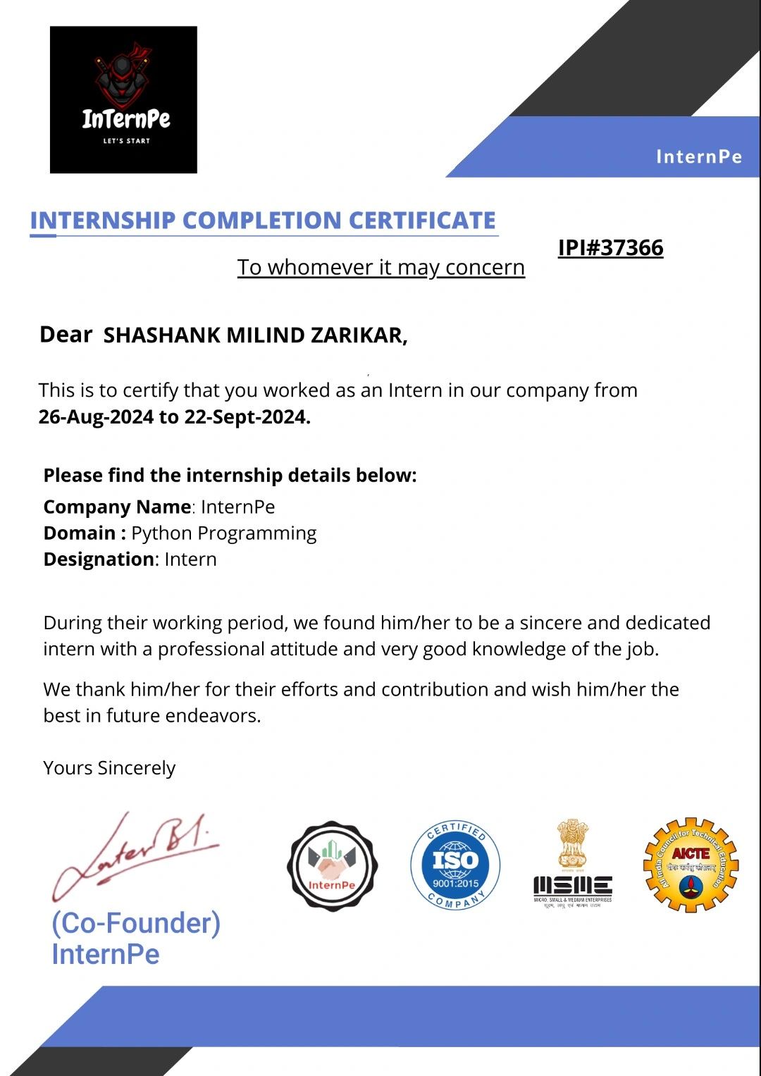 Shashank Zarikar on LinkedIn: #python #programming #internship # ... Shashank Zarikar on LinkedIn: #python #programming #internship # ...