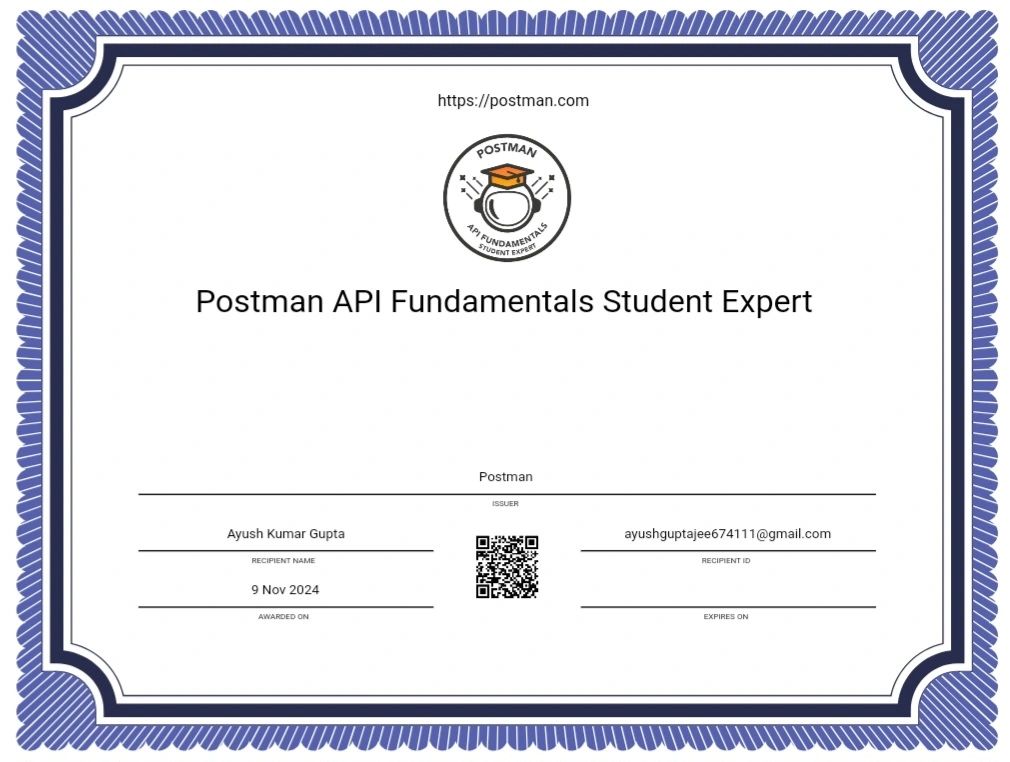 Ayush Gupta on LinkedIn: #api #postman #certification #techlearning # ... Ayush Gupta on LinkedIn: #api #postman #certification #techlearning # ...
