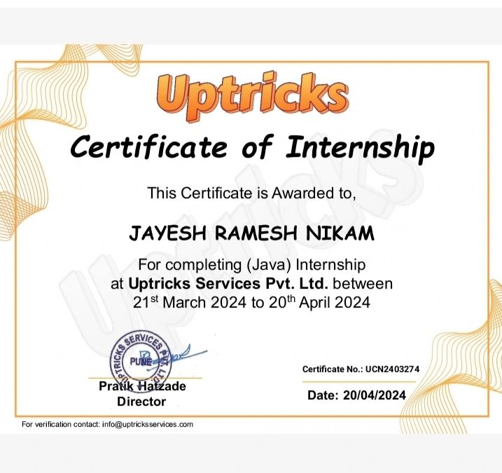 For Successfully Completed Java Internship at Upstricks Services Pvt ... For Successfully Completed Java Internship at Upstricks Services Pvt ...