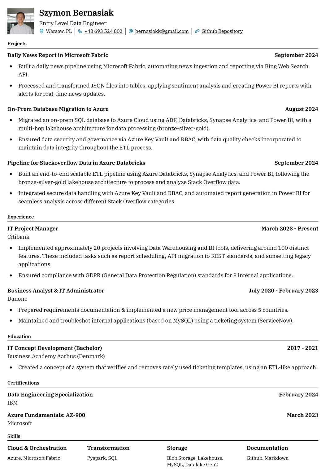 Szymon Bernasiak on LinkedIn: Sharing My First Wannabe Data Engineer CV ... Szymon Bernasiak on LinkedIn: Sharing My First Wannabe Data Engineer CV ...