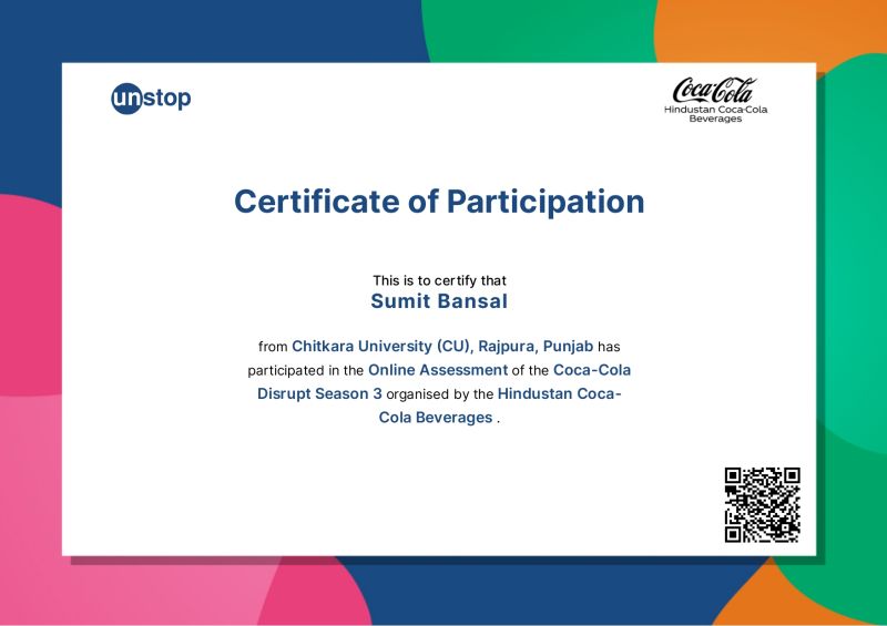 Sumit Bansal on LinkedIn: #coca #hindustan #unstop Sumit Bansal on LinkedIn: #coca #hindustan #unstop