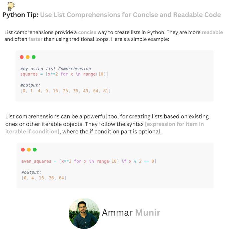 List comprehension: a useful feature in Python | Ammar Munir posted on ... List comprehension: a useful feature in Python | Ammar Munir posted on ...