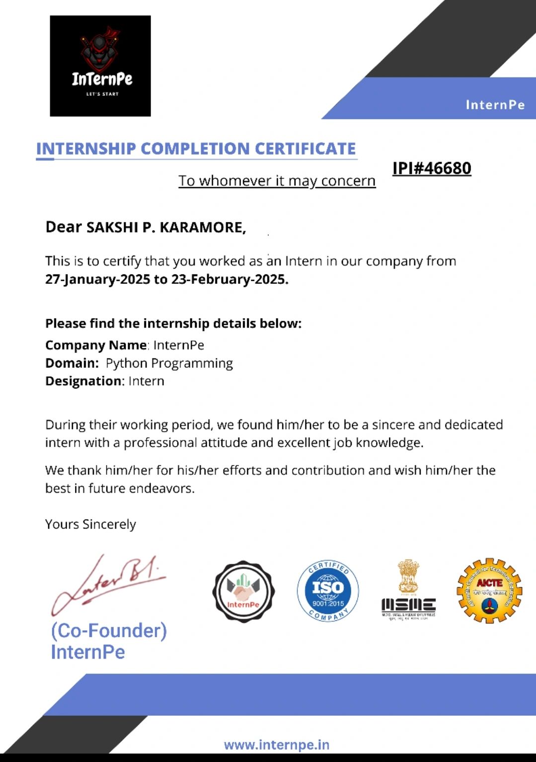 #internshipcompletion #pythonprogramming #internpe #gratitude… | Sakshi ... #internshipcompletion #pythonprogramming #internpe #gratitude… | Sakshi ...