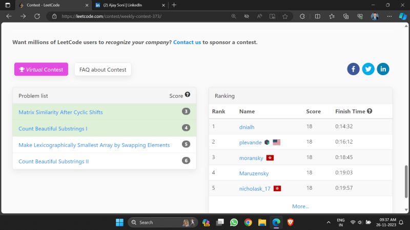 Day 373 of LeetCode Weekly Coding Contest | Ajay Soni posted on the ... Day 373 of LeetCode Weekly Coding Contest | Ajay Soni posted on the ...