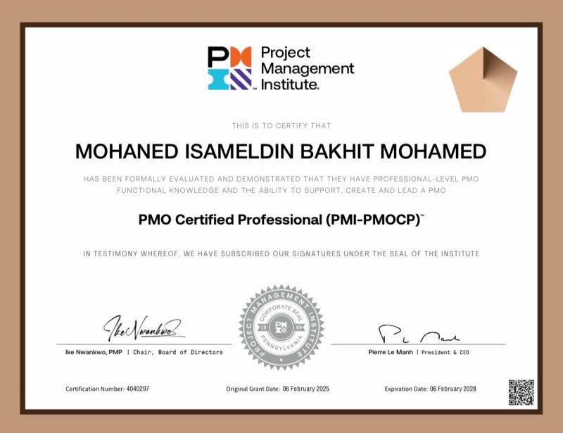 Mohaned Mohamed PMP,RMP,SP,P3O,PMO-CP,PMI-PMOCB,SSYB,SFC,NCN-A on ... Mohaned Mohamed PMP,RMP,SP,P3O,PMO-CP,PMI-PMOCB,SSYB,SFC,NCN-A on ...