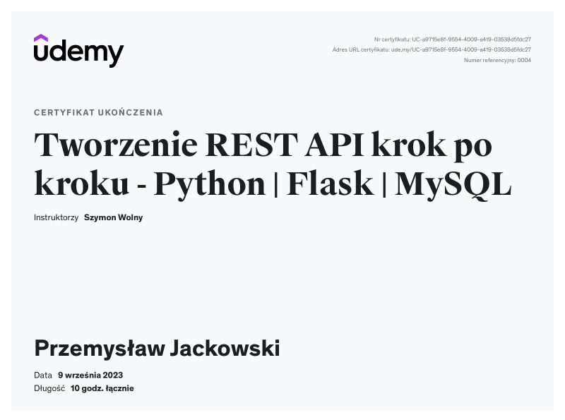 Przemysław Jackowski on LinkedIn: #python #restapi #flask #mysql #study Przemysław Jackowski on LinkedIn: #python #restapi #flask #mysql #study