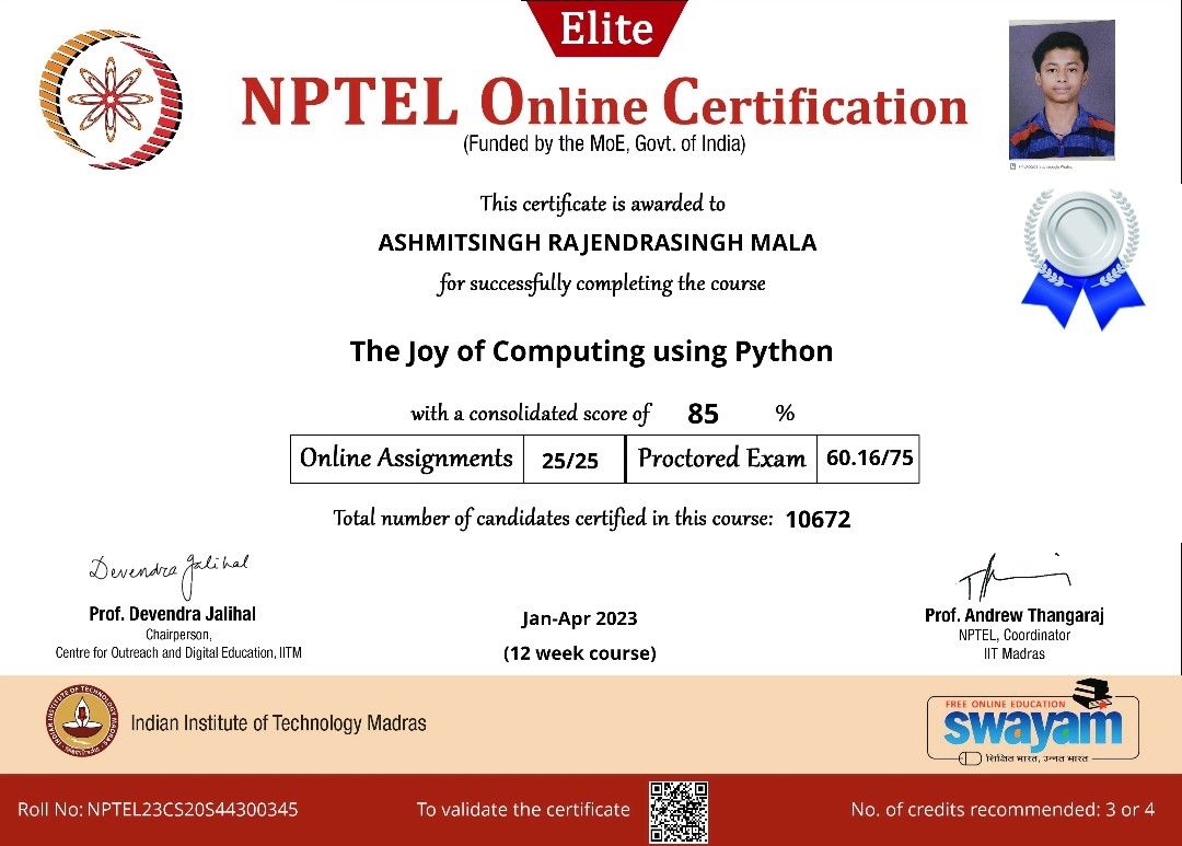 #python #oops #nptel #linkedin #achievements | Ashmitsingh Mala #python #oops #nptel #linkedin #achievements | Ashmitsingh Mala