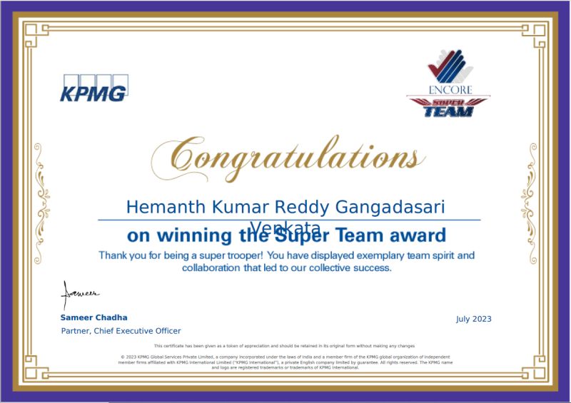 Hemanth Reddy on LinkedIn: #kgs #kpmg Hemanth Reddy on LinkedIn: #kgs #kpmg