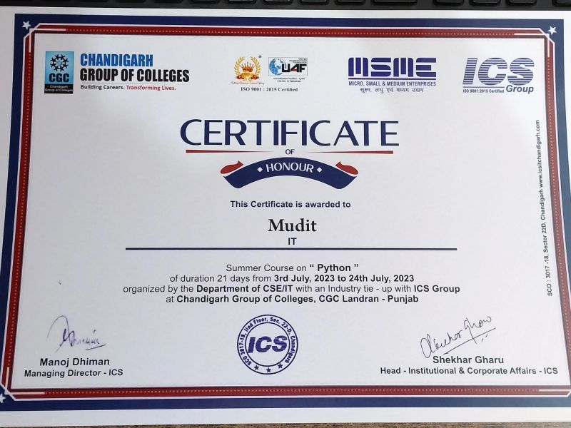 Mudit Arya on LinkedIn: #ics #pythonskills #coding #icsgroup #cgclandran Mudit Arya on LinkedIn: #ics #pythonskills #coding #icsgroup #cgclandran