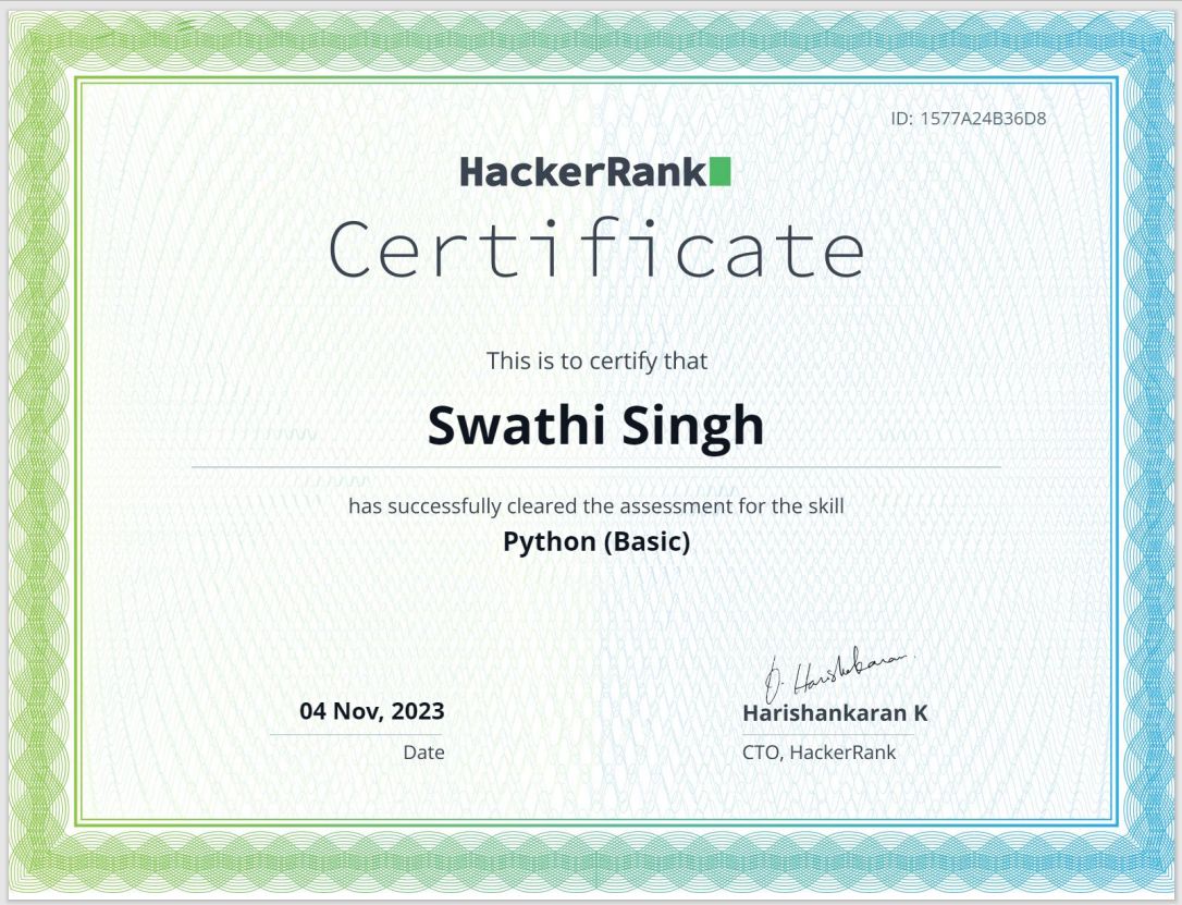 Swathi Singh on LinkedIn: #python #certification #codingjourney # ... Swathi Singh on LinkedIn: #python #certification #codingjourney # ...