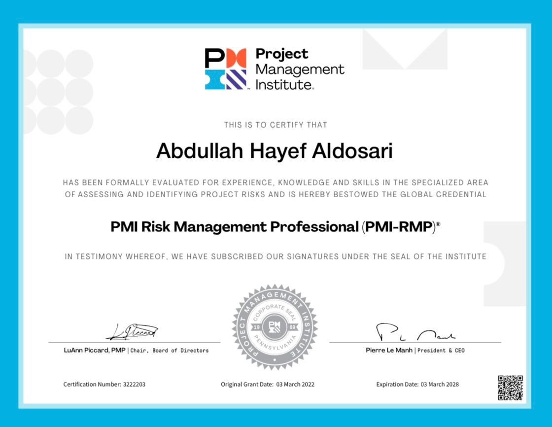 Abdullah Aldosari, PMI-RMP® on LinkedIn: I’ve successfully renewed my ... Abdullah Aldosari, PMI-RMP® on LinkedIn: I’ve successfully renewed my ...