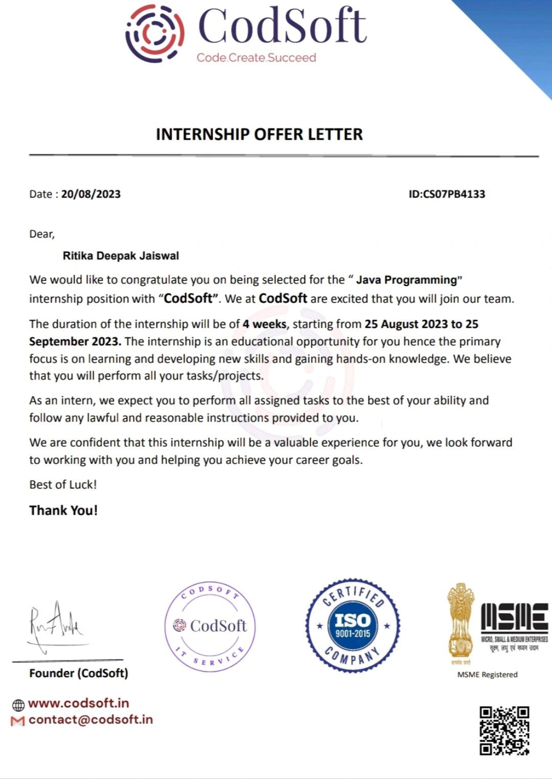 Ritika Jaiswal on LinkedIn: #codsoft #codsoft #newbeginnings Ritika Jaiswal on LinkedIn: #codsoft #codsoft #newbeginnings