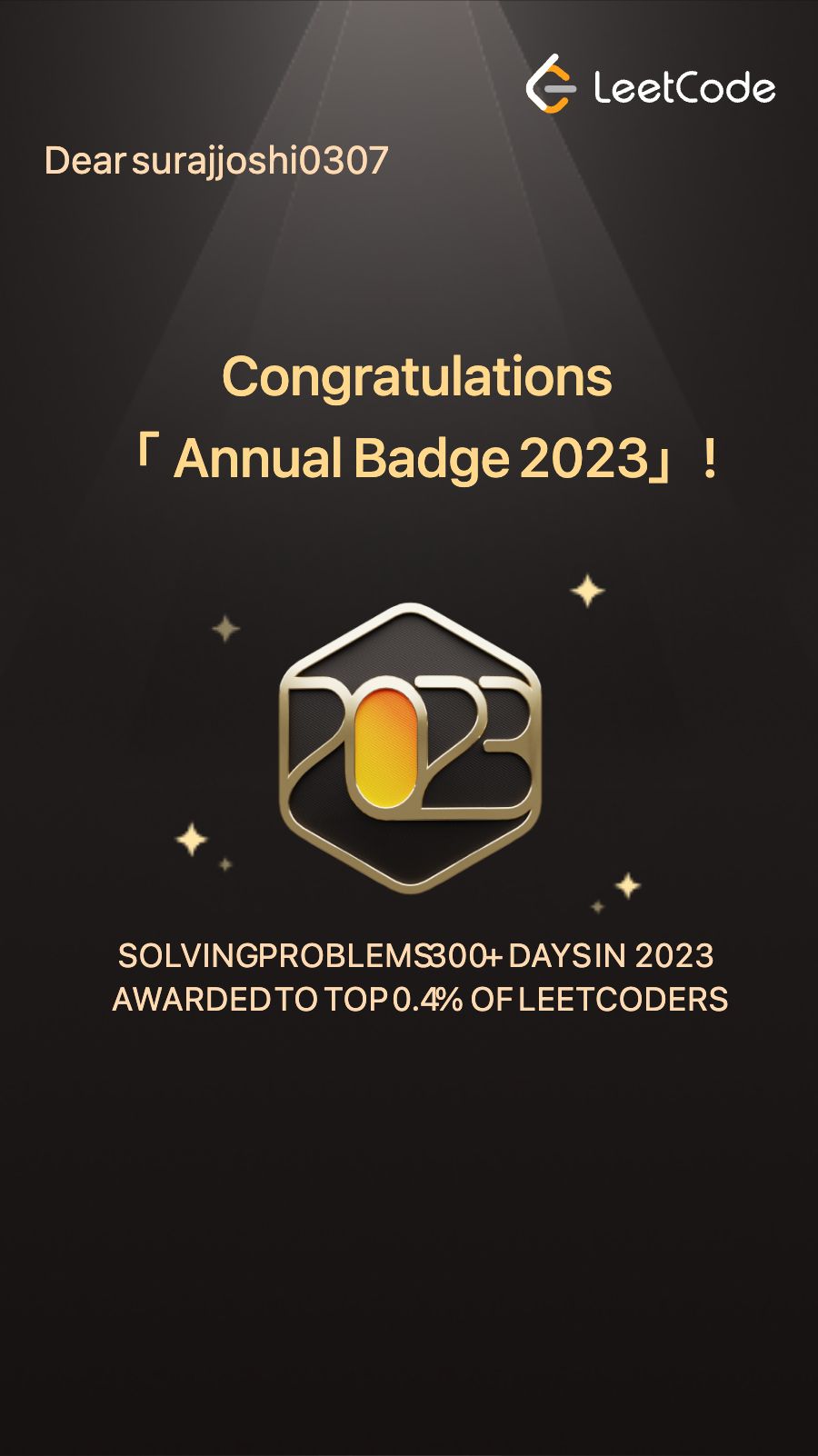 Earned 300+ Days Badge on LeetCode! | Suraj Joshi posted on the topic ... Earned 300+ Days Badge on LeetCode! | Suraj Joshi posted on the topic ...