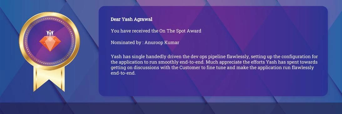 Yash Agrawal on LinkedIn: #tcs #aws #devops #award #recognition #azure Yash Agrawal on LinkedIn: #tcs #aws #devops #award #recognition #azure