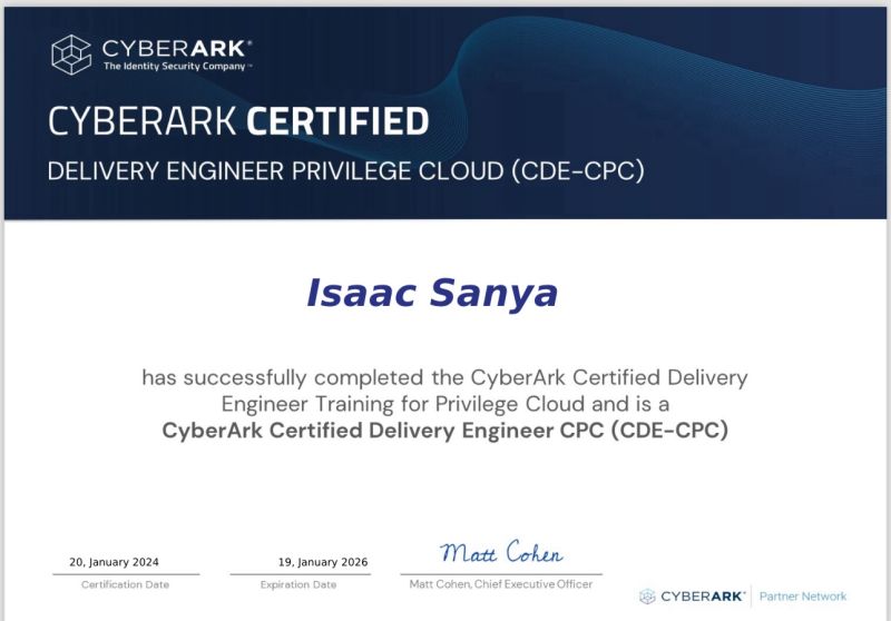 Engr. Isaac Sanya on LinkedIn: Certified CyberArk Delivery Engineer ... Engr. Isaac Sanya on LinkedIn: Certified CyberArk Delivery Engineer ...