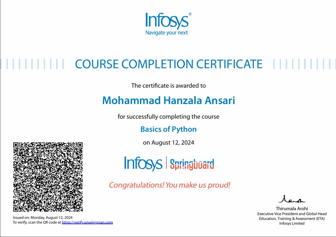 Ansari Hanzala on LinkedIn: #python #certification #learning # ... Ansari Hanzala on LinkedIn: #python #certification #learning # ...