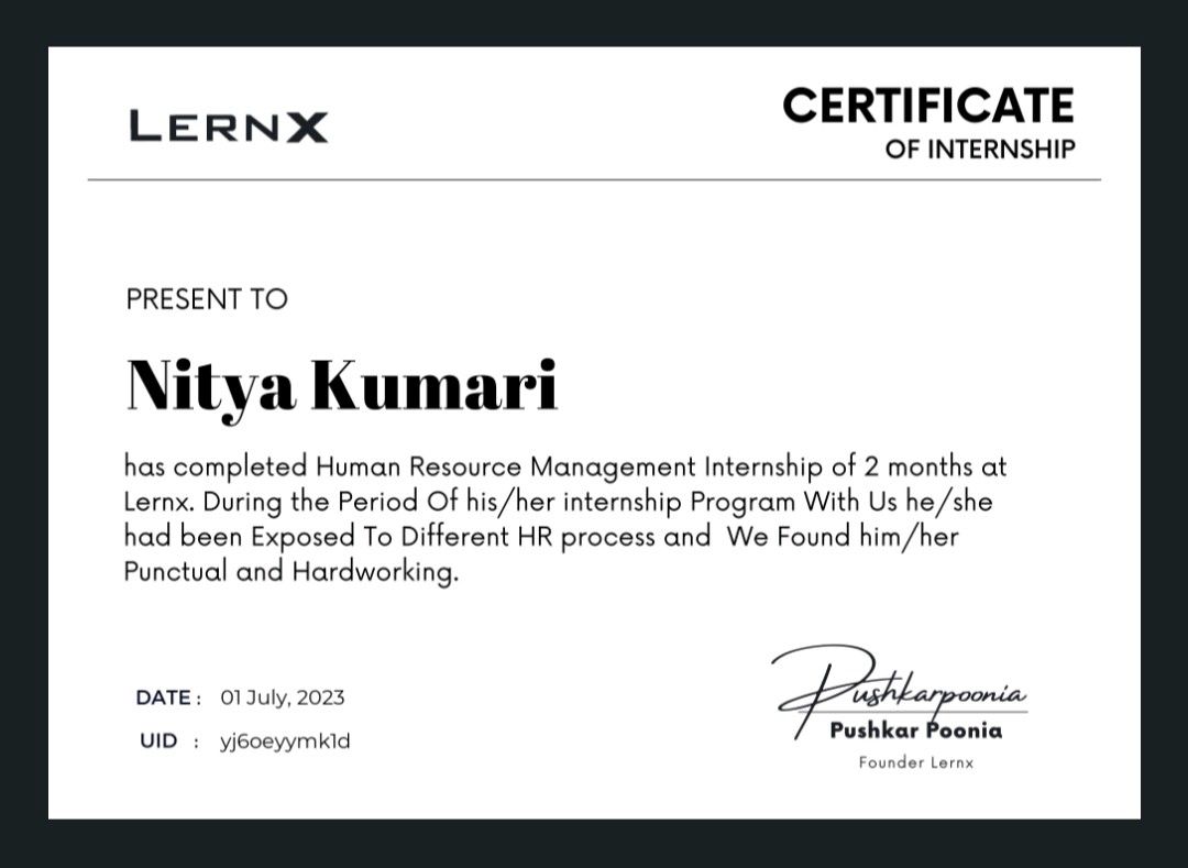 Nitya Kumari on LinkedIn: #hr #lernx #intern #hr #mba Nitya Kumari on LinkedIn: #hr #lernx #intern #hr #mba