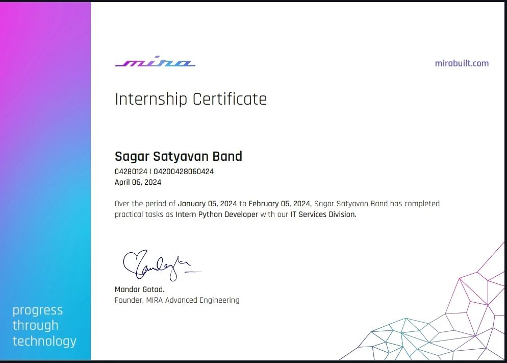 Sagar Band on LinkedIn: Internship certificate. Sagar Band on LinkedIn: Internship certificate.