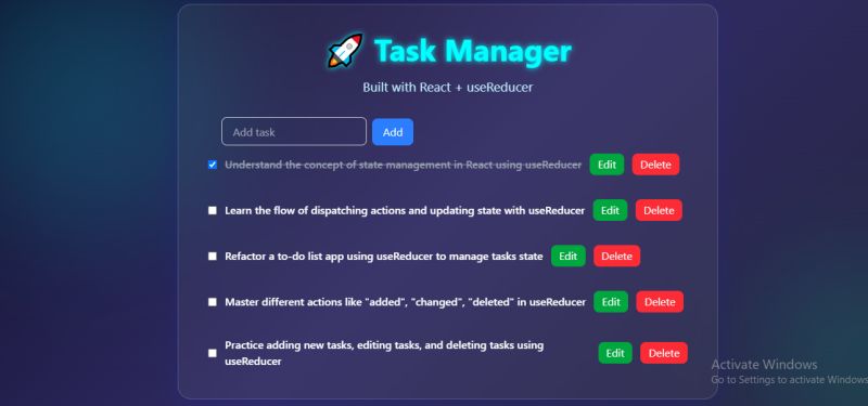 Completed My Task Manager App Using React and useReducer. 🔹 Key ... Completed My Task Manager App Using React and useReducer. 🔹 Key ...