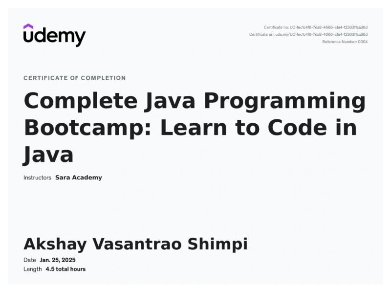 Akshay Shimpi on LinkedIn: #java #programming #udemy #certification Akshay Shimpi on LinkedIn: #java #programming #udemy #certification