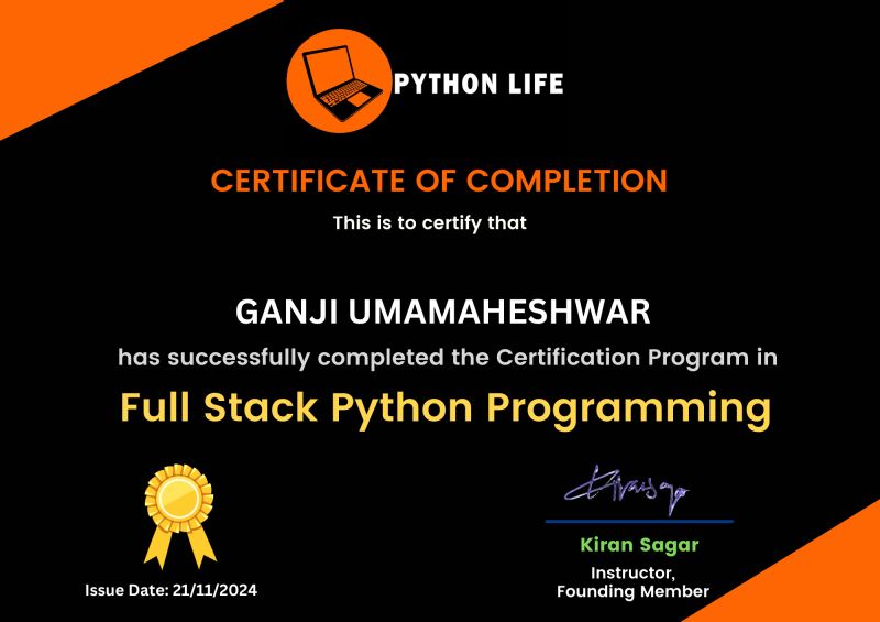 Ganji Umamaheshwar on LinkedIn: #pythonfullstack #pythonlife # ... Ganji Umamaheshwar on LinkedIn: #pythonfullstack #pythonlife # ...