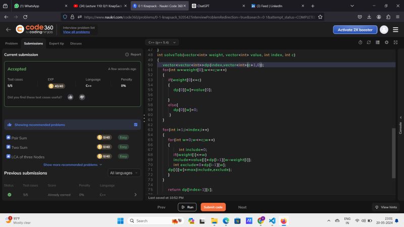 Kailash Joshi on LinkedIn: Solved the 0 1 knapsack problem by ... Kailash Joshi on LinkedIn: Solved the 0 1 knapsack problem by ...