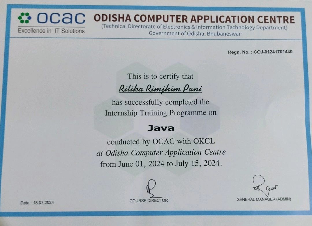 Ritika Rimjhim on LinkedIn: #java #internship #ocac #programming # ... Ritika Rimjhim on LinkedIn: #java #internship #ocac #programming # ...