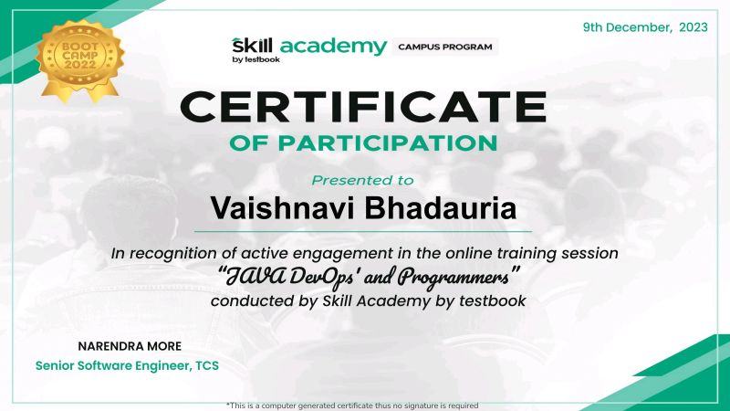 Completed Java Development and Programming by Skill Academy | Vaishnavi ... Completed Java Development and Programming by Skill Academy | Vaishnavi ...